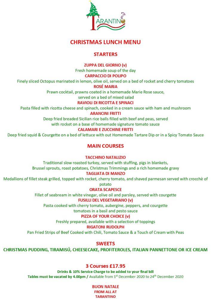 Menu at Tarantino restaurant, Hornchurch