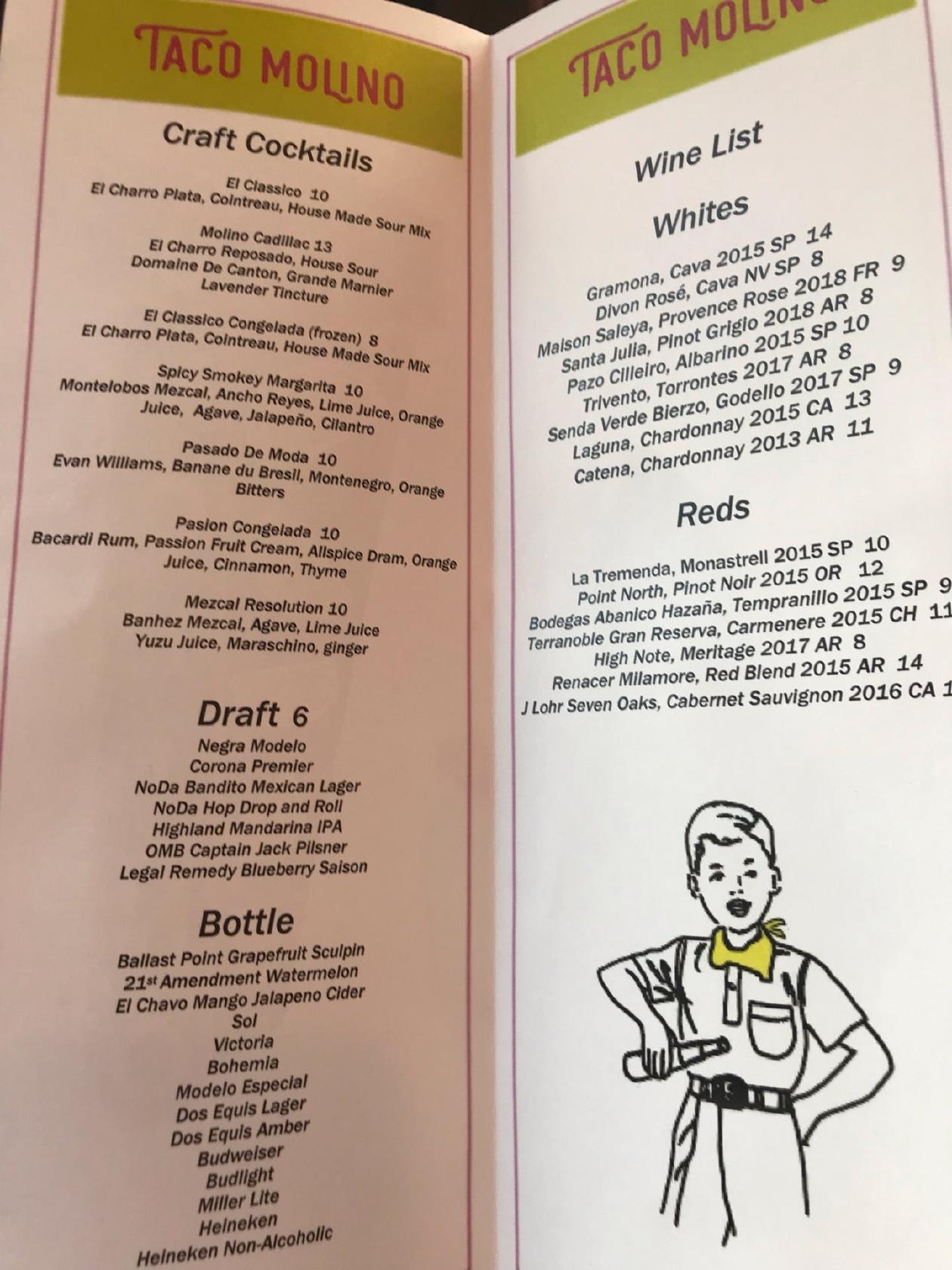 Menu at Taco Molino restaurant, Fort Mill