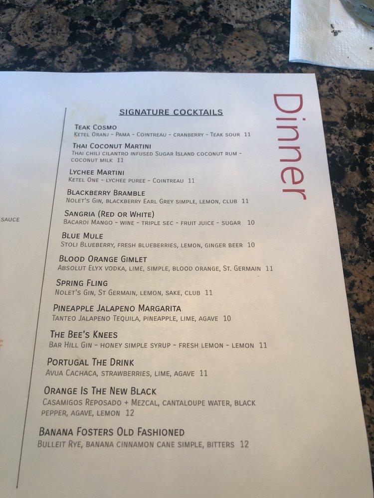 Menu at Teak restaurant, Red Bank