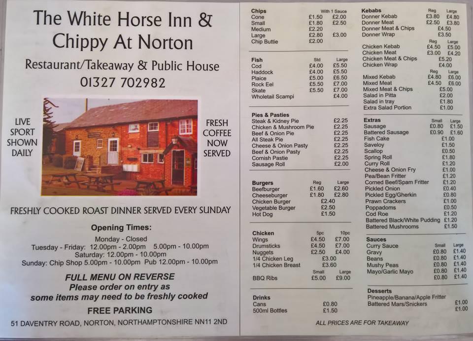 Menu at The Chippy At Norton Restaurant & Takeaway, Daventry