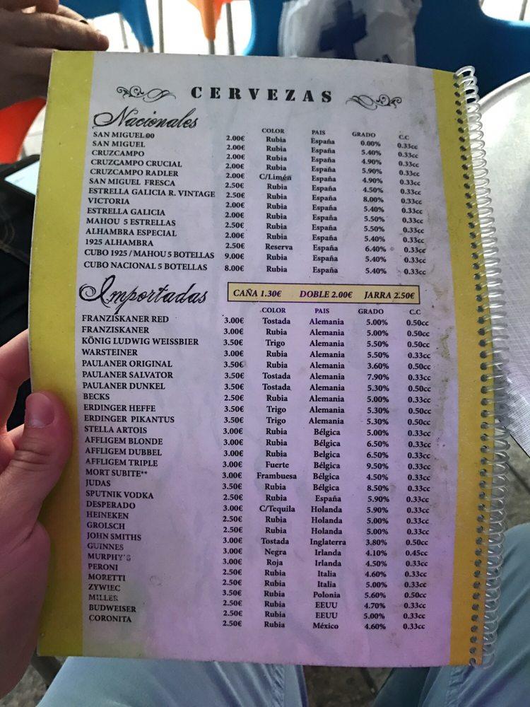 Menu at Bar Coctelería Vox, Torre del Mar, P.º Marítimo Levante