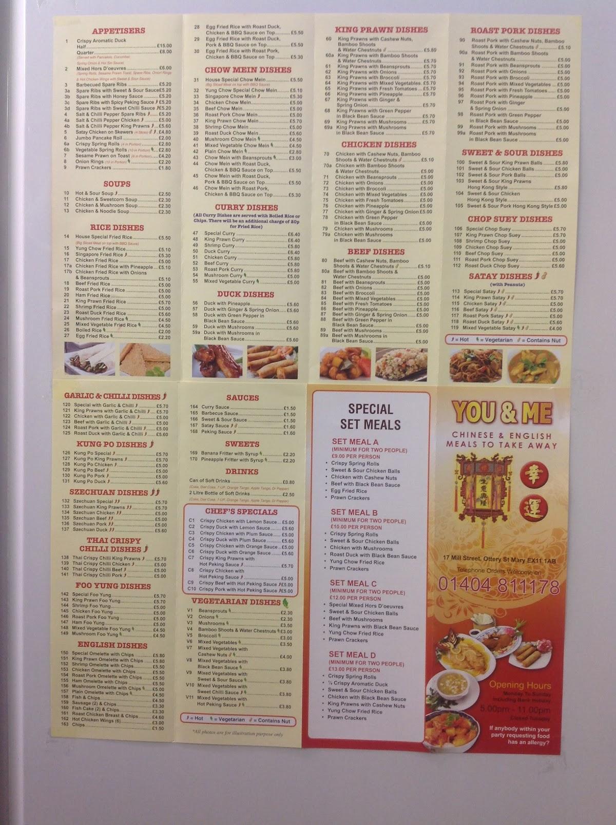 Menu at You & Me Chinese Takeaway fast food, Ottery Saint Mary