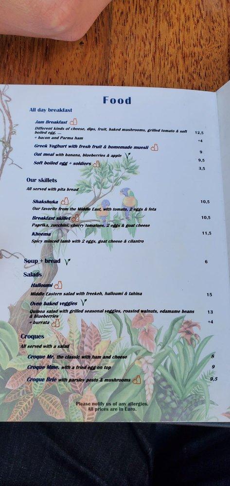 Menu at Jam., Antwerp