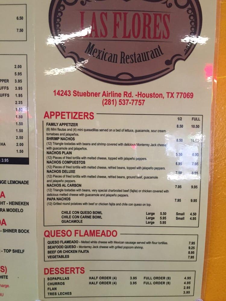 Menu at Las Flores Mexican Restaurant, Houston, Stuebner Airline Rd F