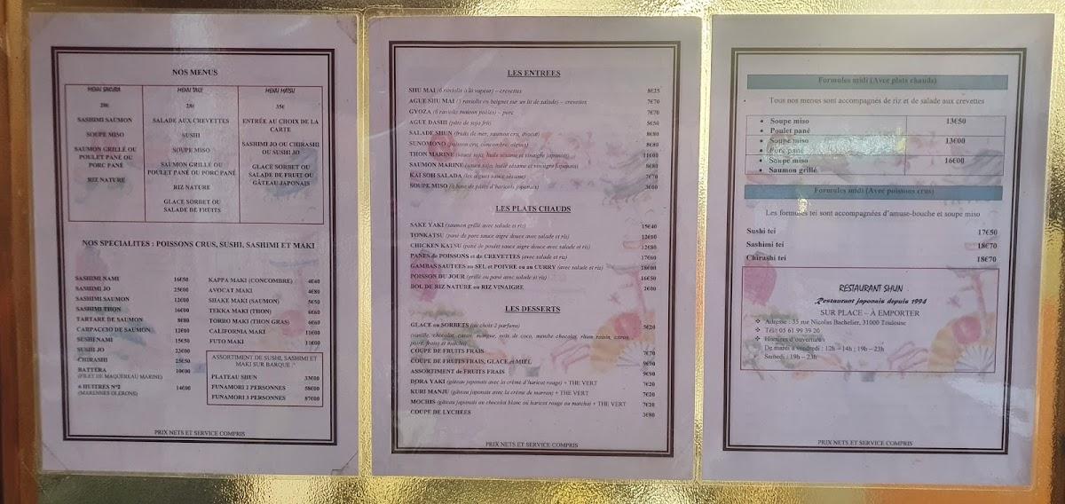Menu au Restaurant SHUN, Toulouse