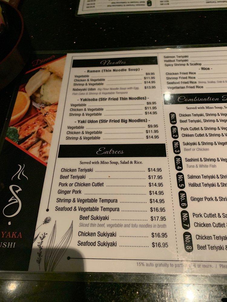 Carta de Sayaka Japanese Restaurant, Colton
