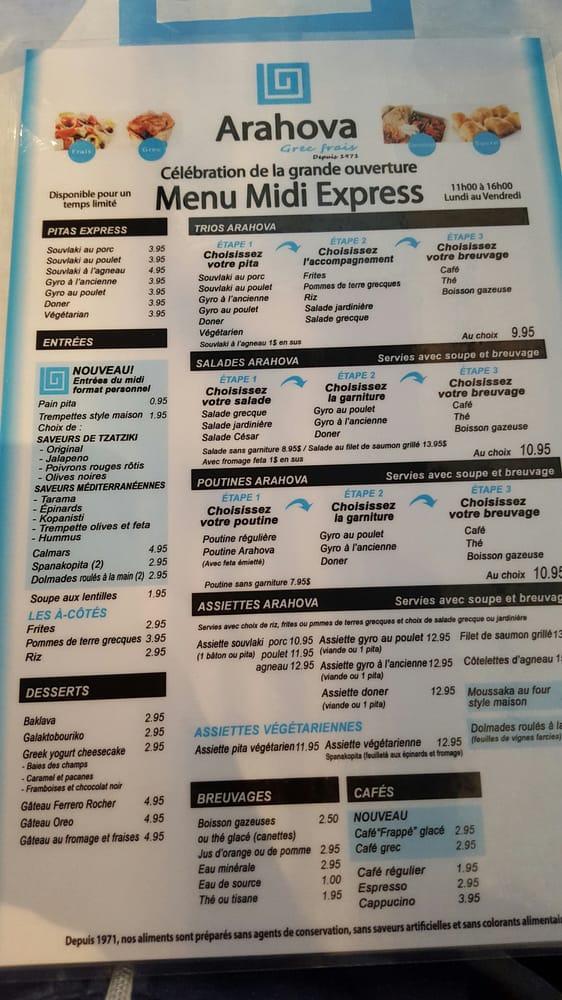 Menu at Arahova Souvlaki restaurant, Laval, Bd du Curé-Labelle