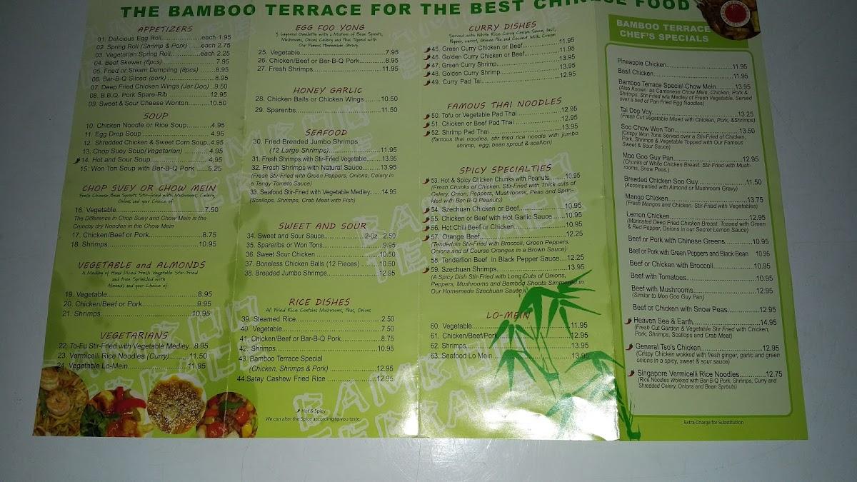 Menu au Bamboo Terrace restaurant, Wasaga Beach