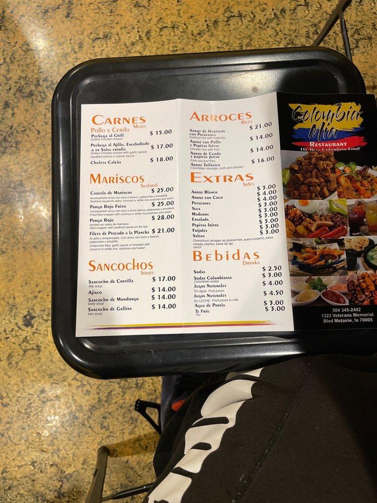Menu at Colombia Mia Restaurant, Metairie