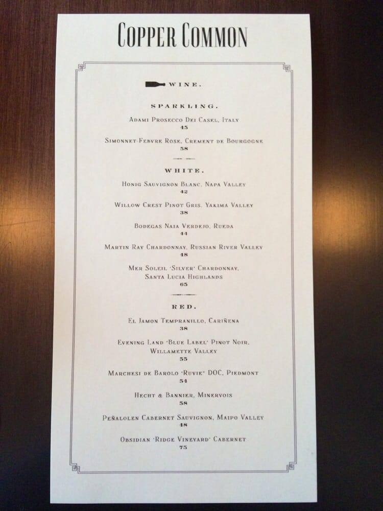 Carta del pub y bar Copper Common, Salt Lake City