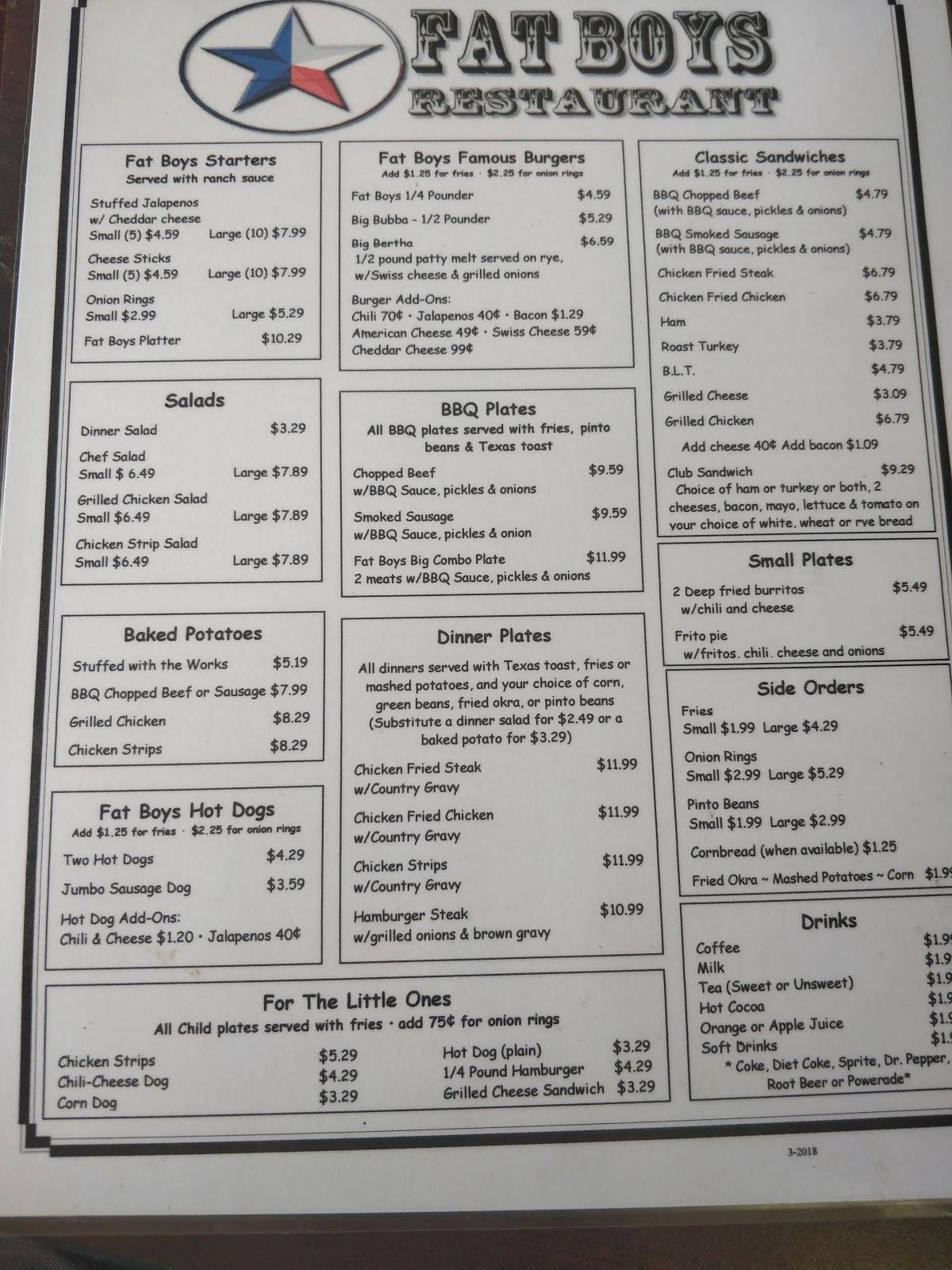 Menu at Fat Boy's Restaurant, New Caney