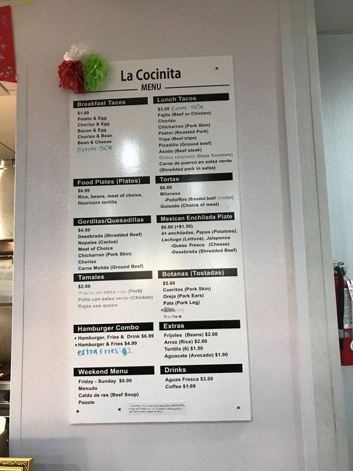 Menu at La Cocinita restaurant, Cedar Park
