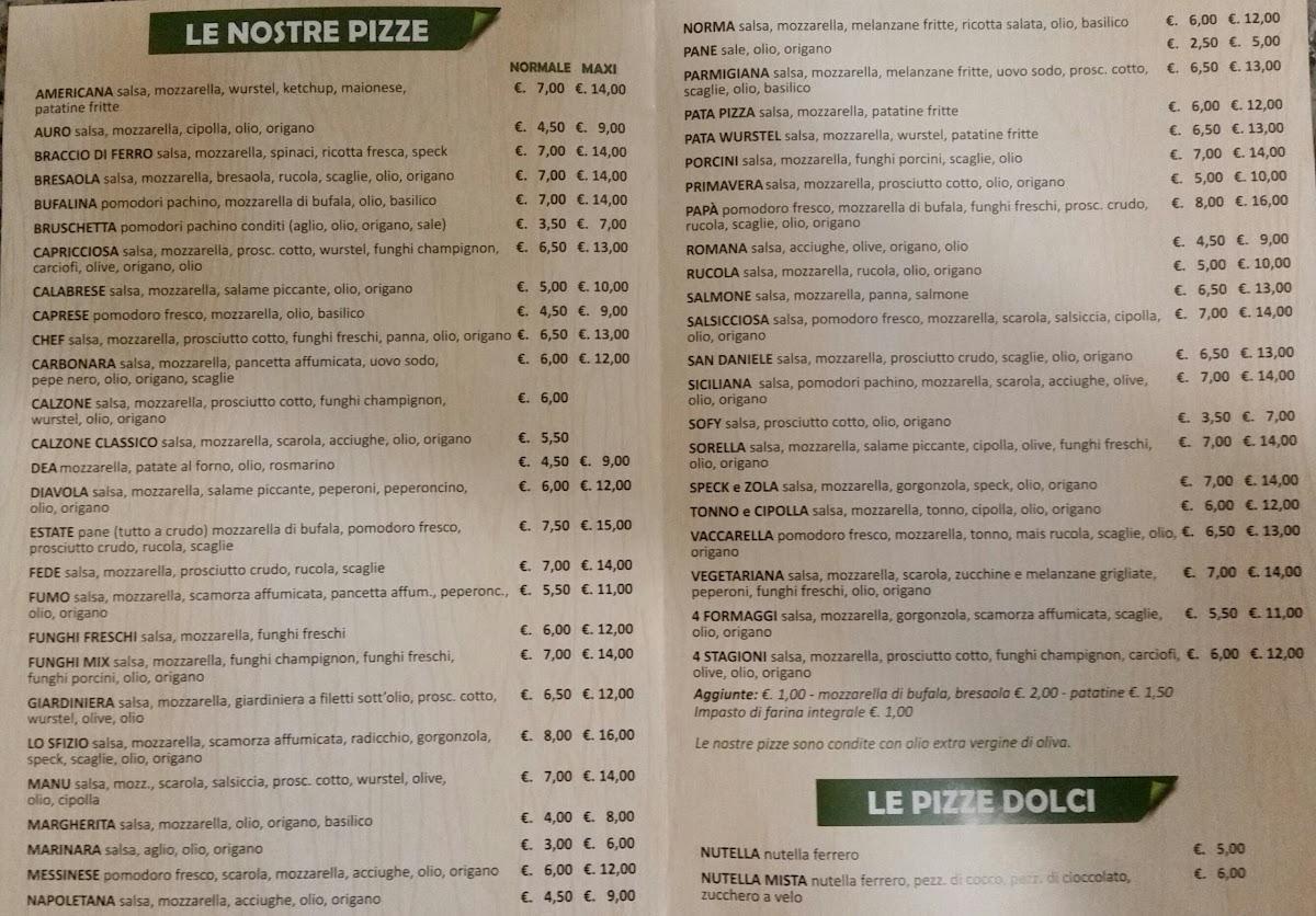 Menu da Lo Sfizio pizzeria, Milazzo