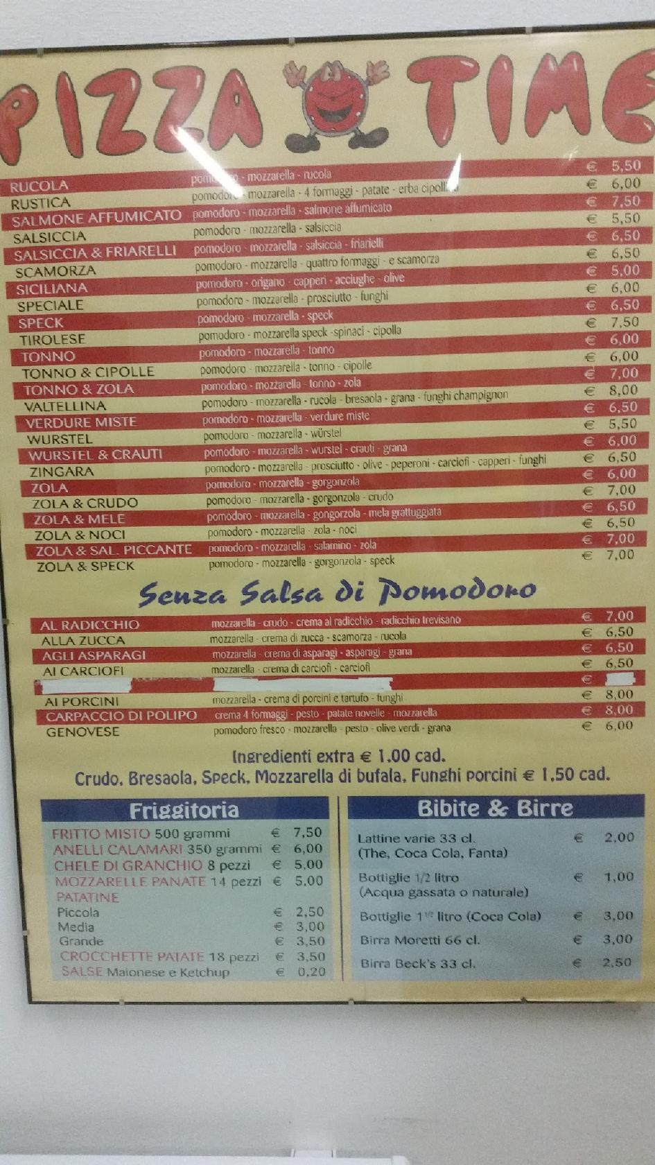 Menu da Pizza Time pizzeria, Terno D'isola