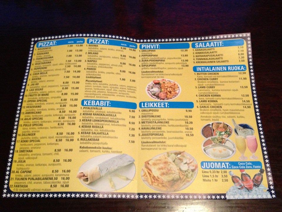 Menu at Ravintola Ahjon Paja (Jannathappy Oy) pub & bar, Finland