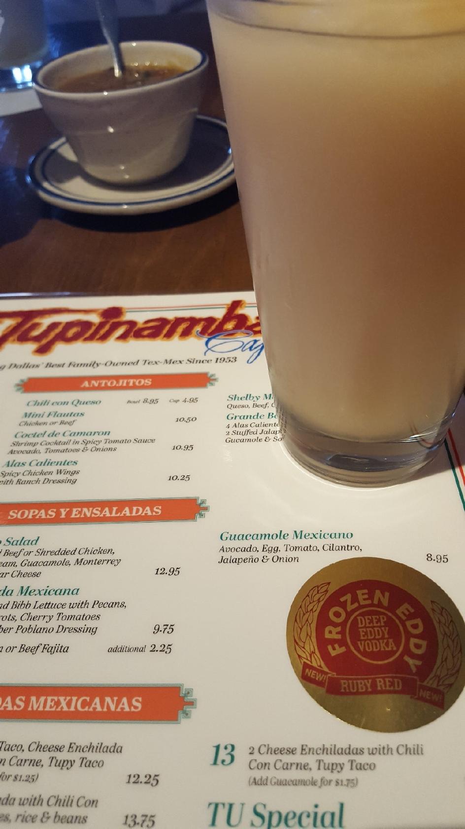 Menu at Tupinamba Cafe, Dallas