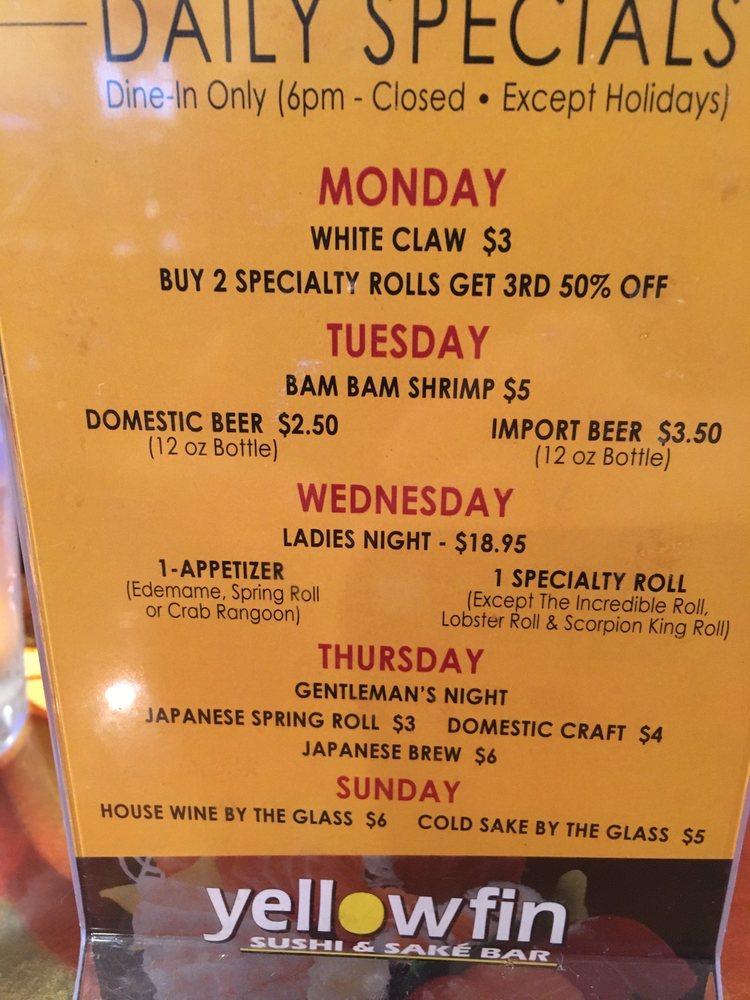 Menu at Yellowfin Sushi & Saké Bar, Cape Coral