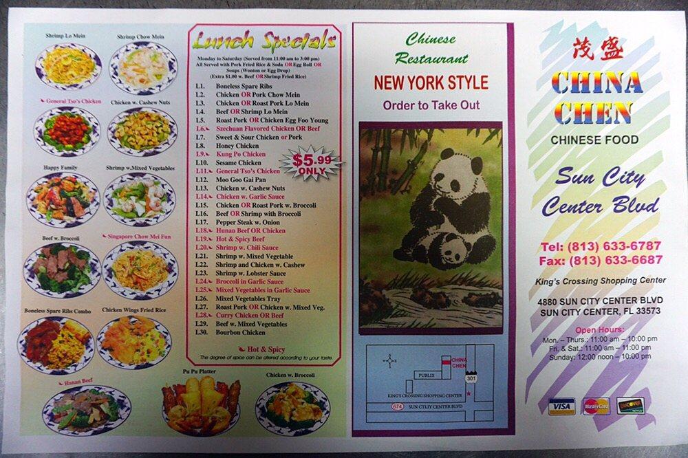 Menu at China Chen restaurant, Sun City Center