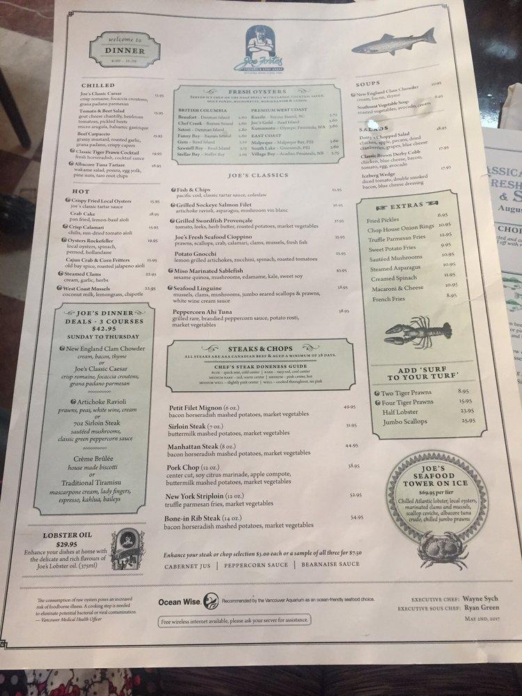 Menu at Joe Fortes Seafood & Chop House steakhouse, Vancouver, 777 ...