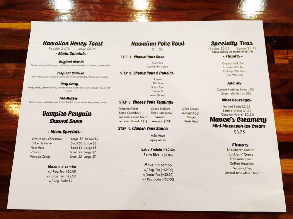 Menu at Okashi Fusion restaurant, Vacaville
