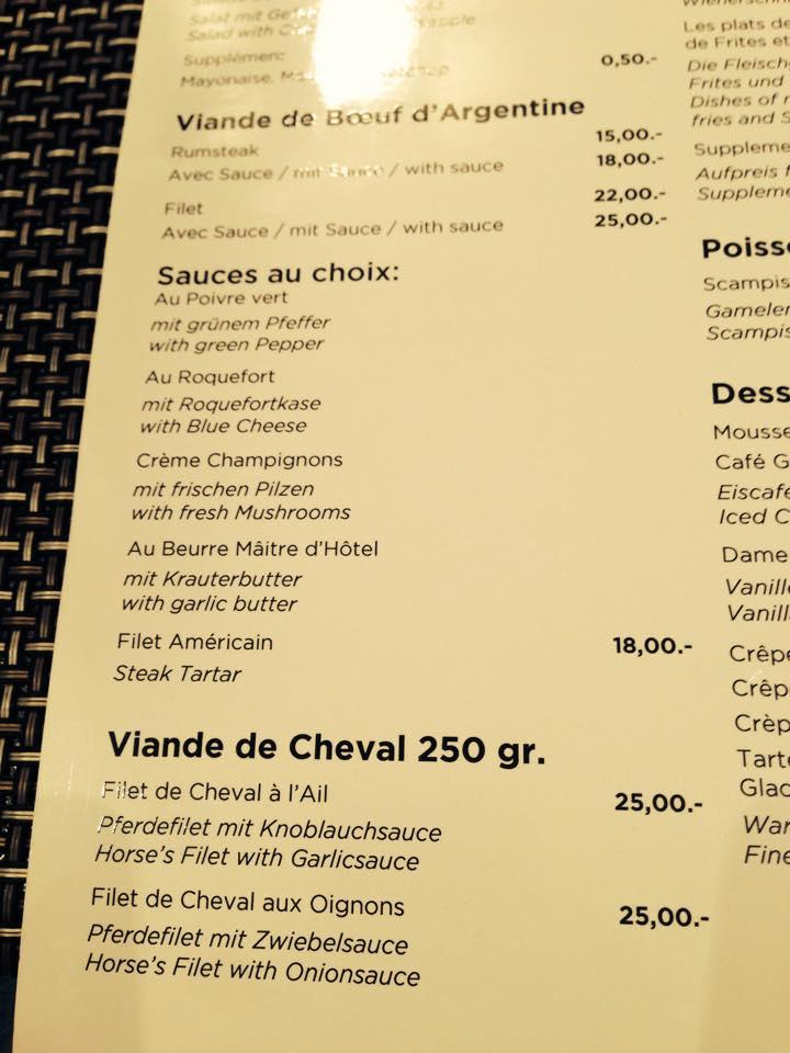 Menu at Chez Marco restaurant, Luxembourg City