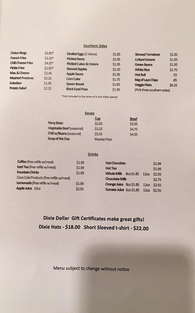 Menu at Dixie Restaurant, Petersburg