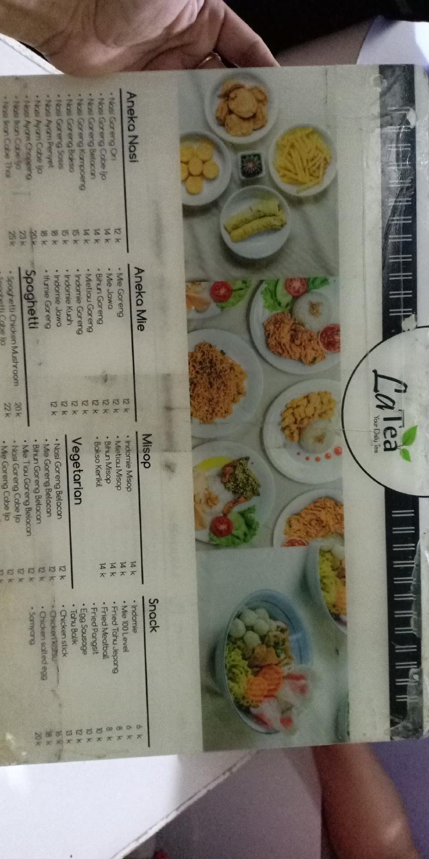 Menu at La Tea cafe, Binjai