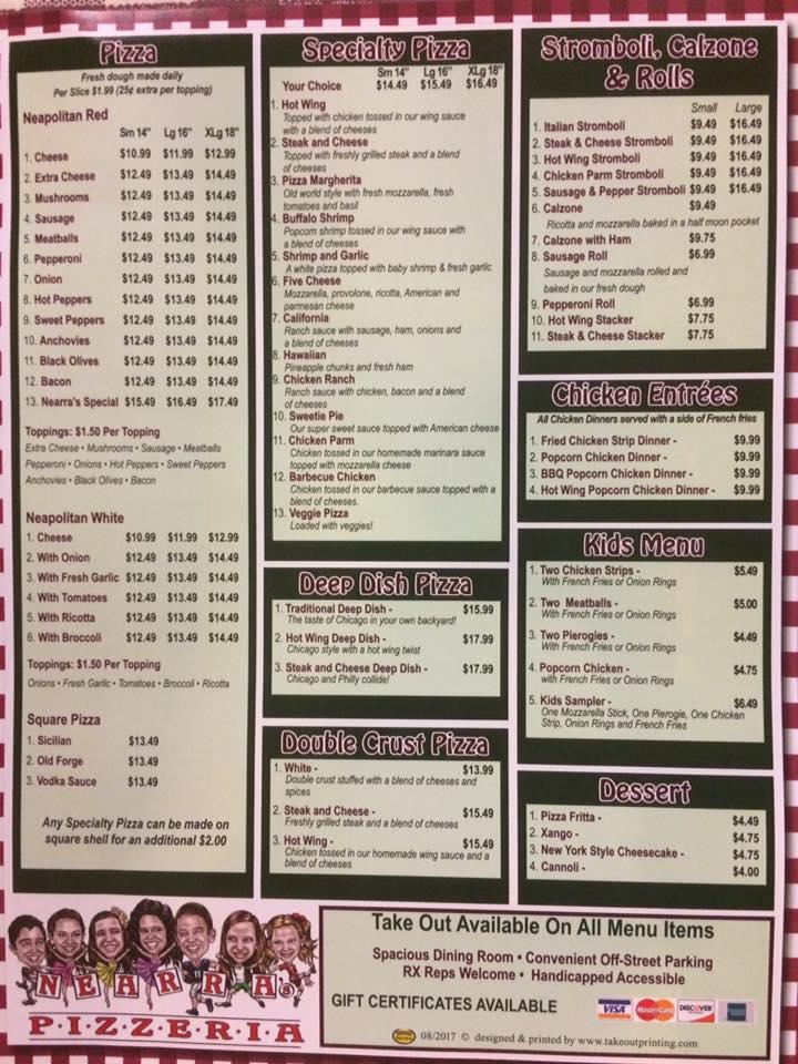 Menu at Nearra's Pizzeria, Scranton