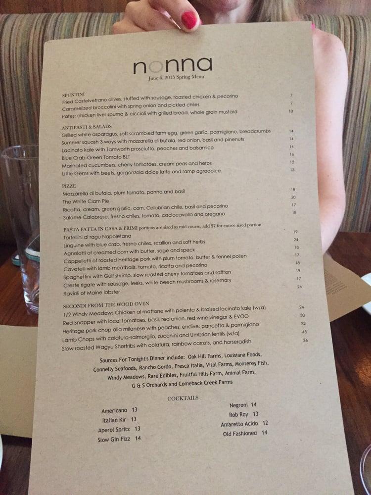 Menu at Nonna pub & bar, Dallas