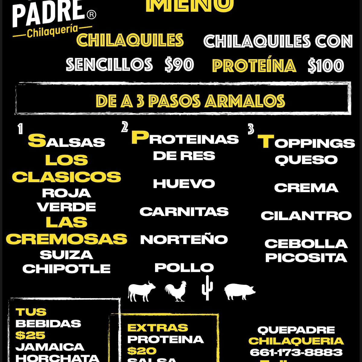 Carta del restaurante QUE PADRE Chilaquería, Tijuana, P.º Playas del ...