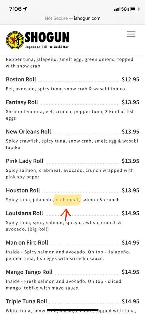 Menu at Shogun Japanese Grill & Sushi Bar, Spring