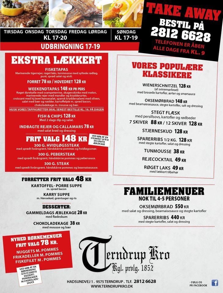 Menu at Terndrup Kro restaurant, Terndrup