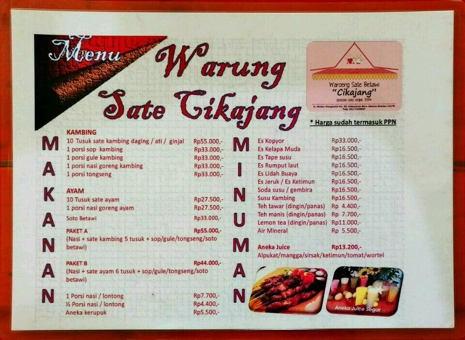 Menu at RM. Sate Cikajang restaurant, Jakarta