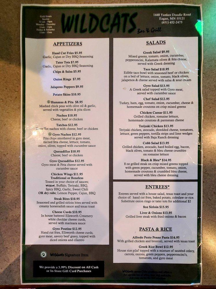 Menu at Wildcats Bar & Grill, Eagan