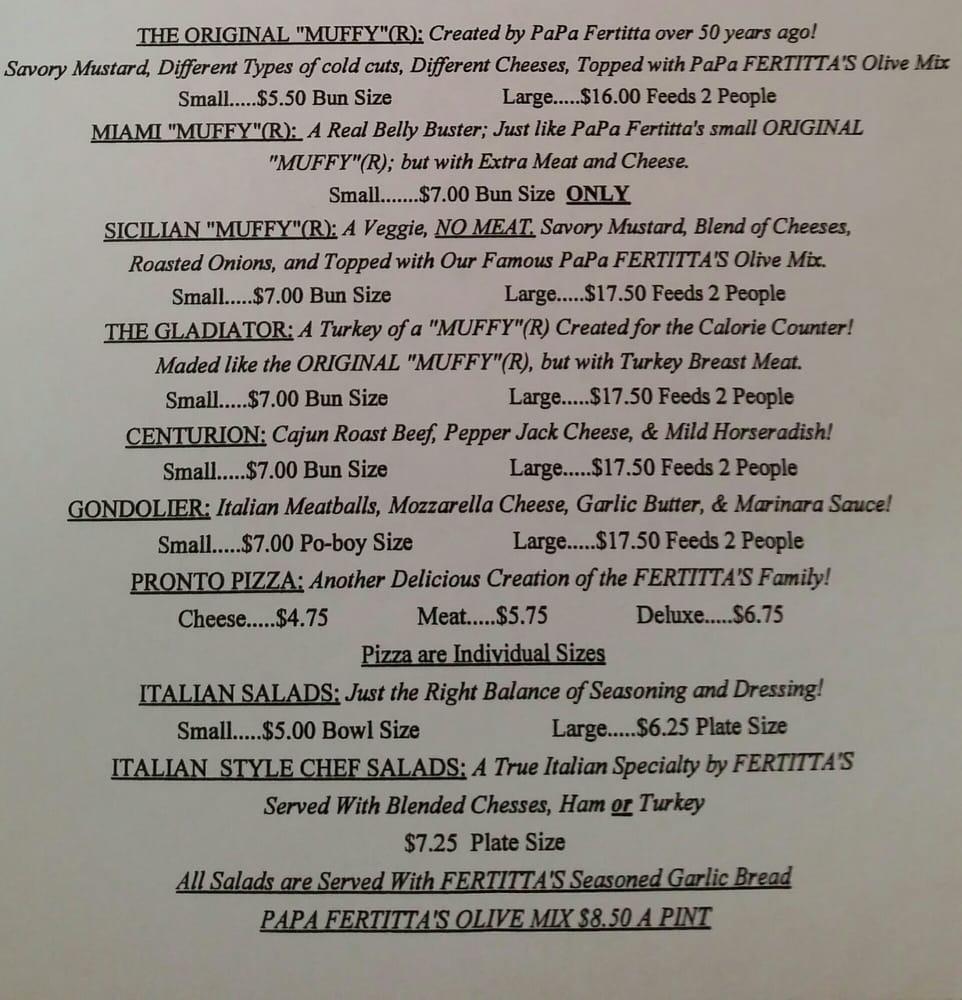 Menu at Fertitta's Delicatessen restaurant, Shreveport, Fairfield Ave