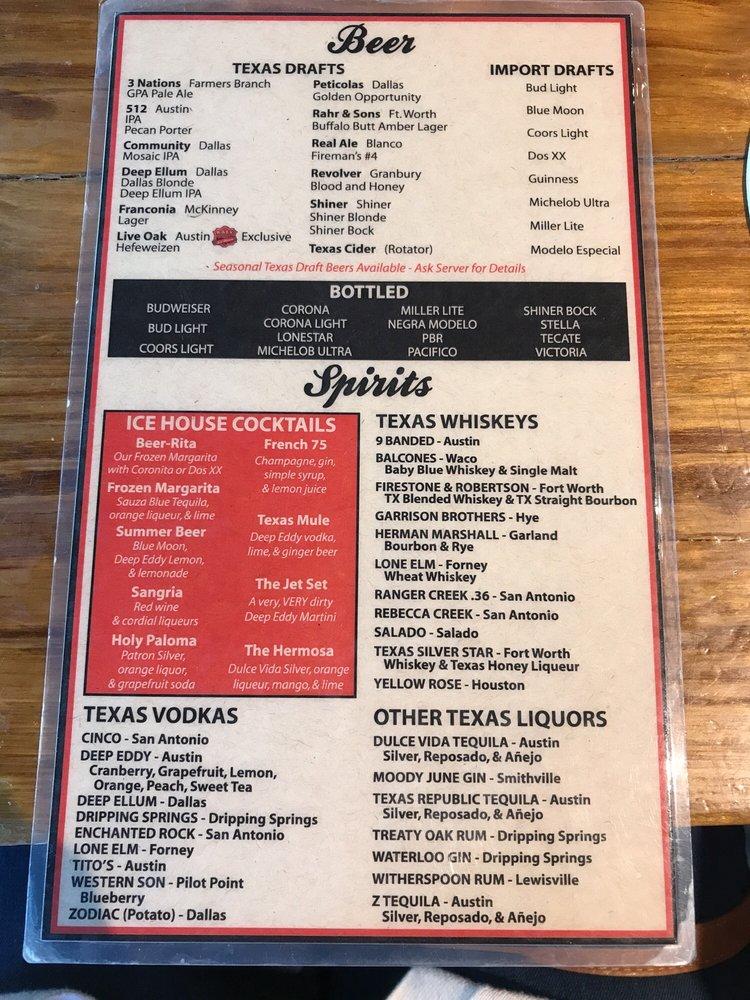 Carta de barbacoa Katy Trail Ice House Outpost, Plano, W Park Blvd