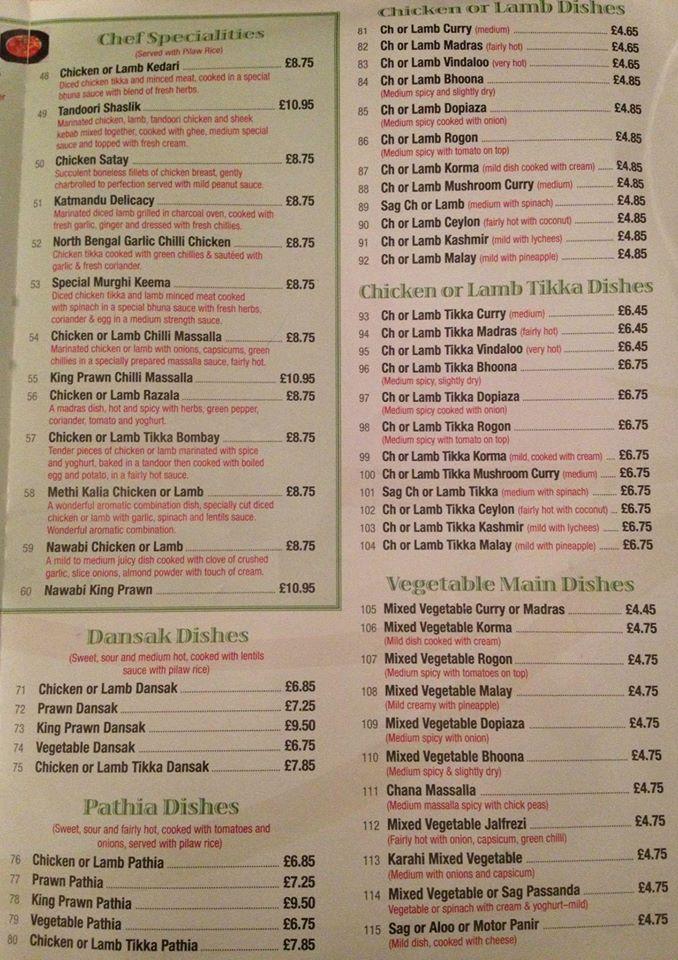 Menu at Manoshi Indian takeaway and restaurant, Brighton