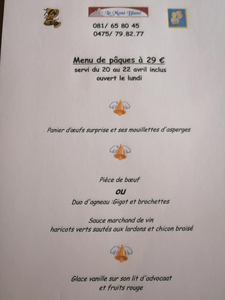 Menu au Le Mont Blanc, Perwez