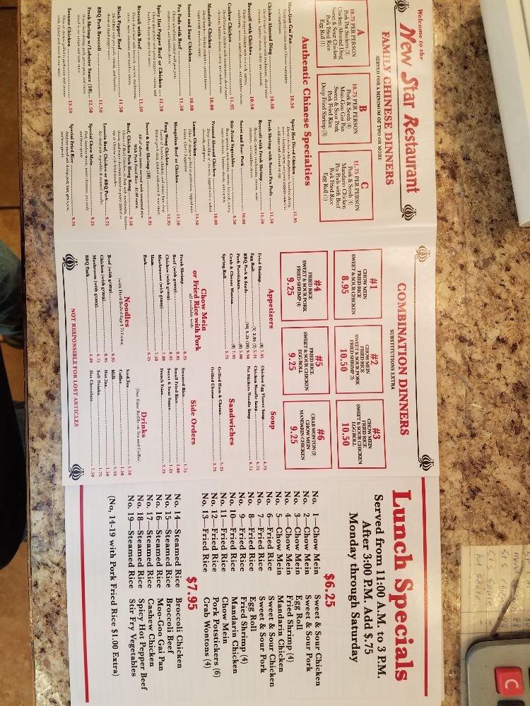 Menu at New Star Restaurant, Rigby, 207 Stockham Boulevard