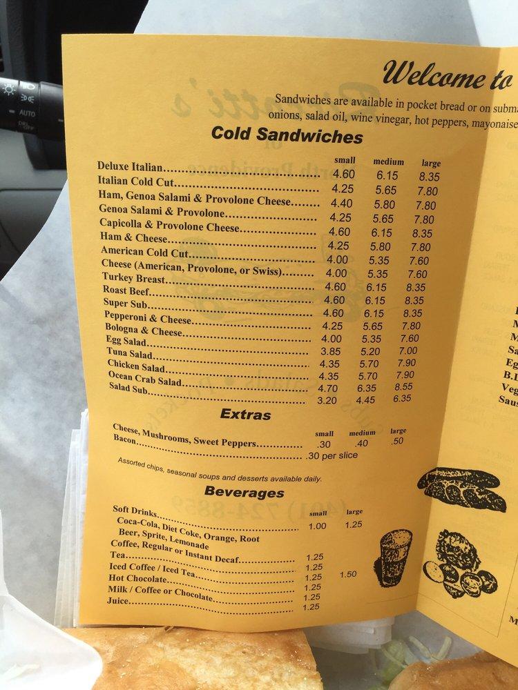Menu at Riccotti's Submarine Sandwiches restaurant, North Providence
