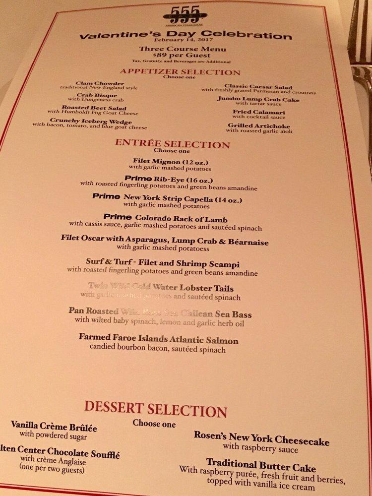 Menu at 555 East American Steakhouse, Long Beach