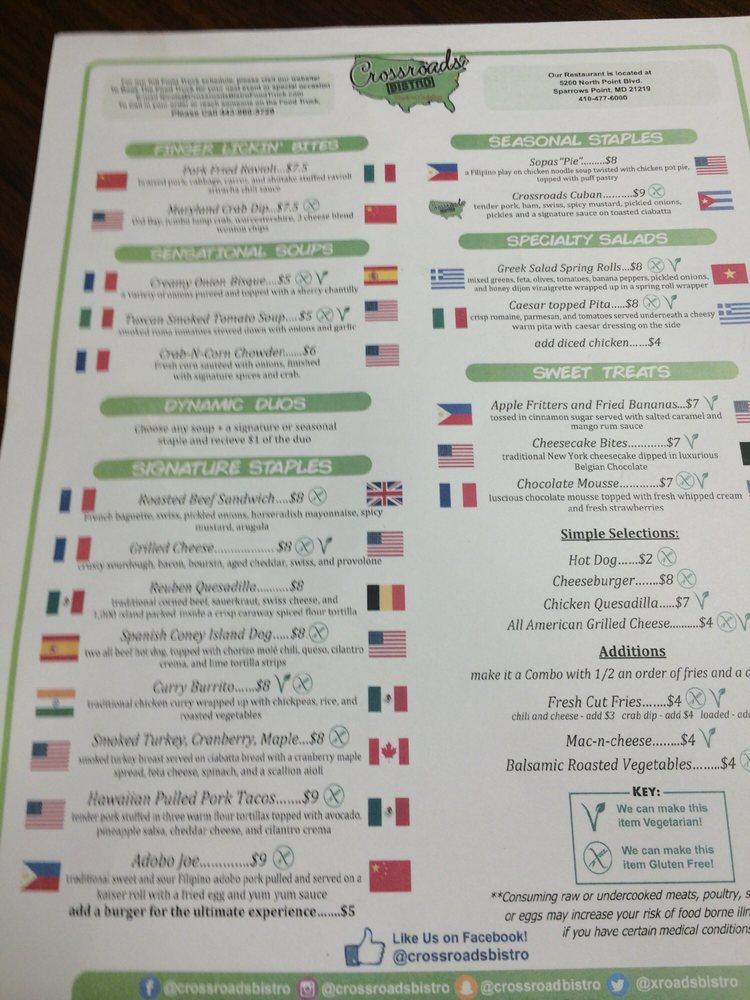 Menu at Crossroads Bistro restaurant, Edgemere