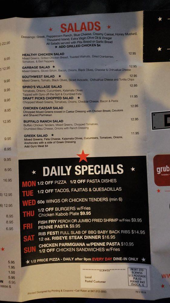 Menu at Draft Picks Burgers * Pizza * Beer pub & bar, Mount Prospect