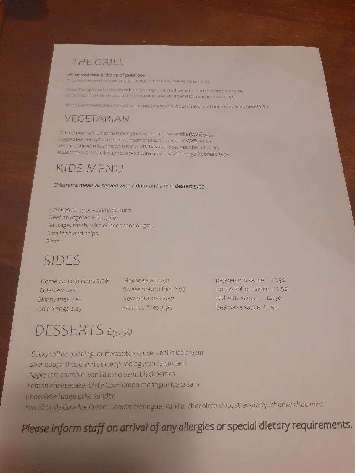 Menu at Drovers Arms pub & bar, Ruthin