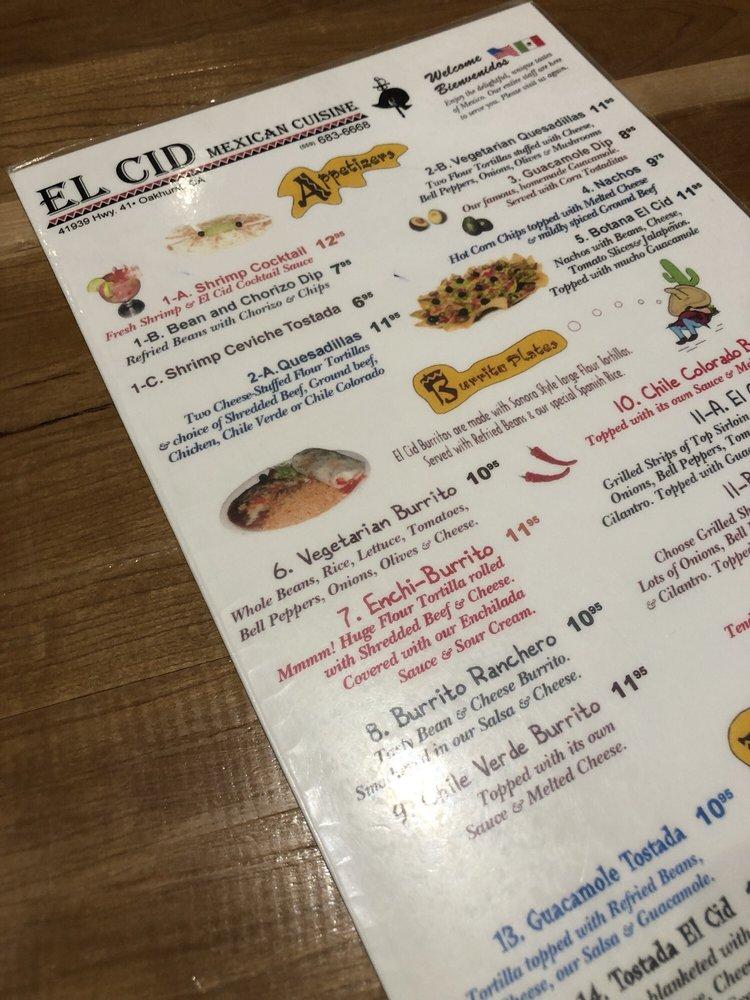 Menu at El Cid restaurant, Oakhurst, CA-41