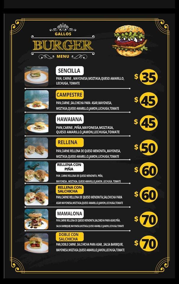 Menu at Gallo Burger restaurant, Delicias