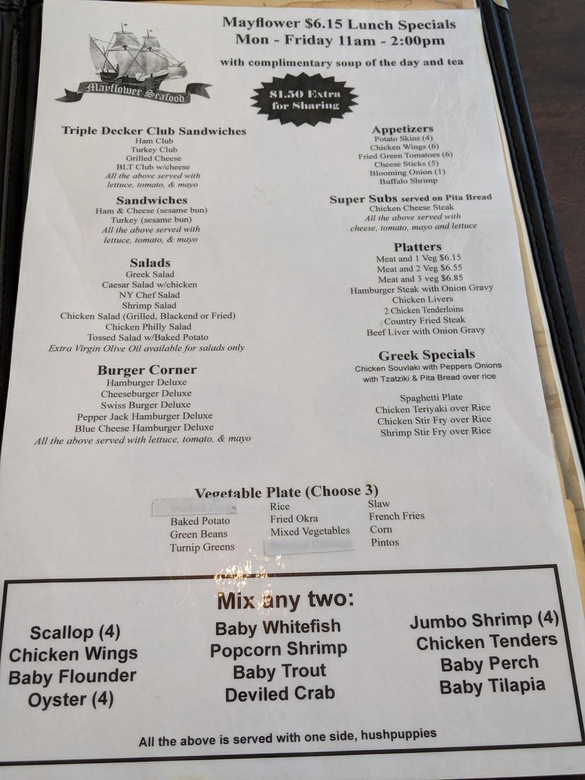 Menu at Mayflower Seafood Restaurant, Roxboro