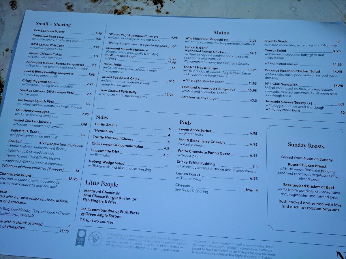 Menu at No 1a Duke Street pub & bar, Richmond