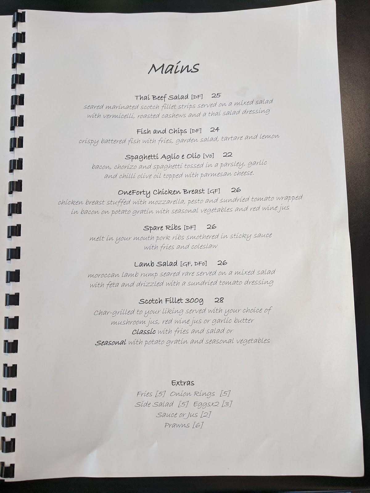 Menu at One Forty Bar and Eatery, Hamilton