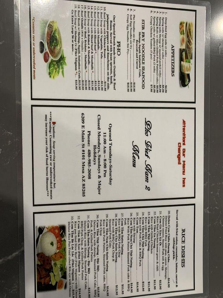 Menu at Pho Viet Nam 2 restaurant, Mesa, E Main St